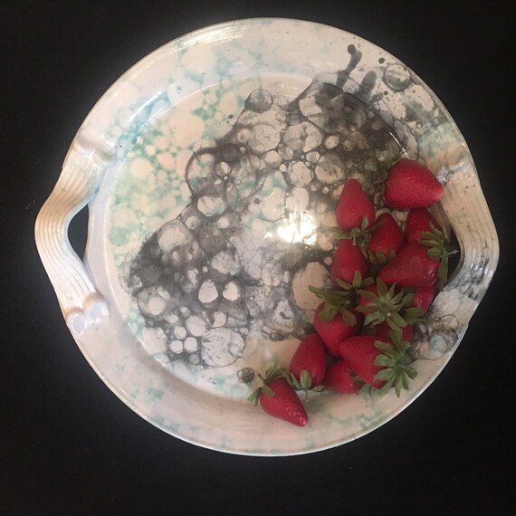 Ceramic Round Platter With Handles Large Round Serving Tray - Etsy