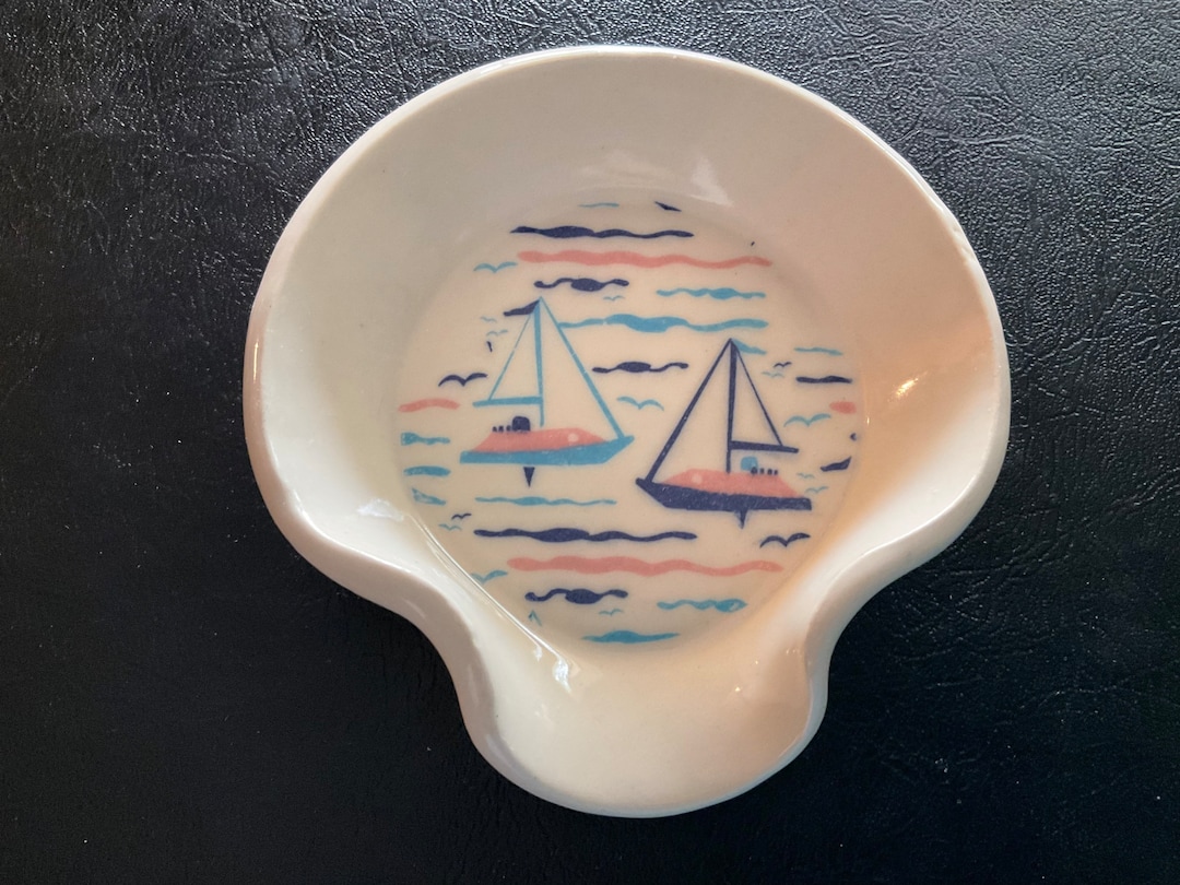 Spoon Rest Ceramic With Boats, Ladle Rest, Turquoise, Lake House ...