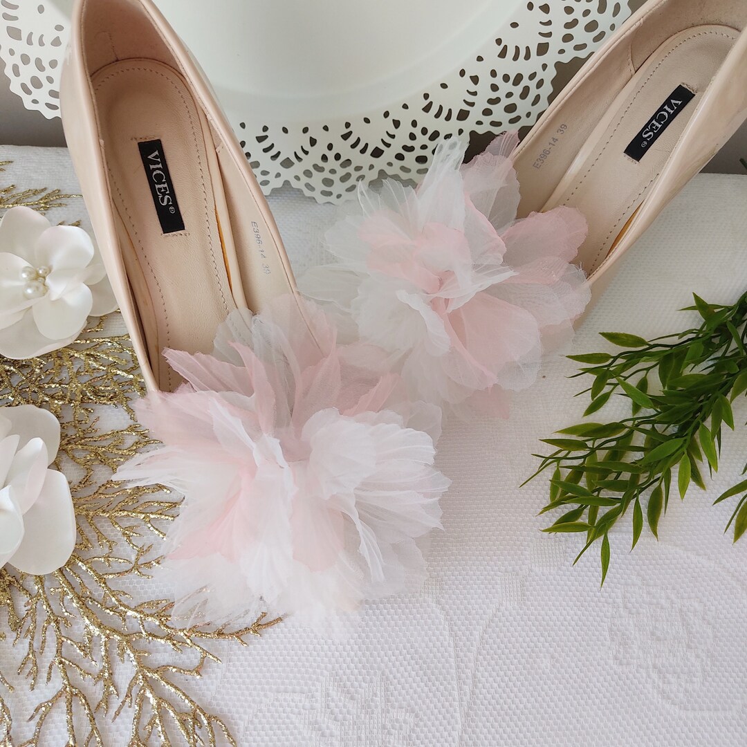 Large White and Pink Shoe Clips | Pom Pom Flowers Shoe Clips | Clips ...