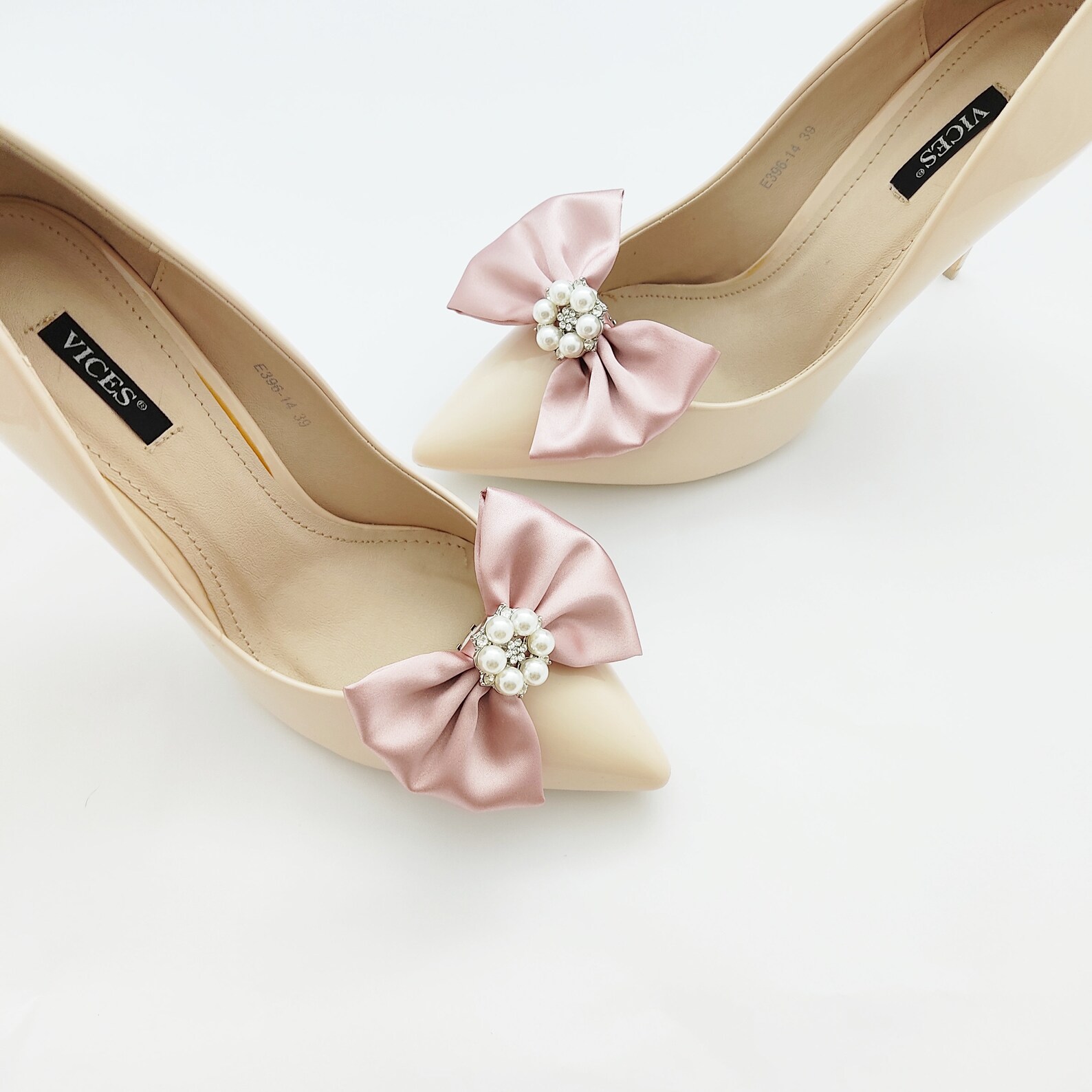 Pearl Satin Bows Shoe Clips Pink Shoes Clip Pearls Wedding - Etsy