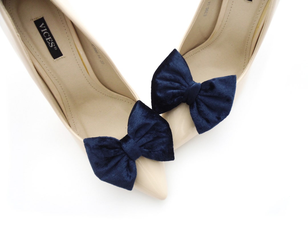 Navy Blue Velvet Shoe Clips, Bow Shoe Clips, Velvet Shoes, Decorations ...