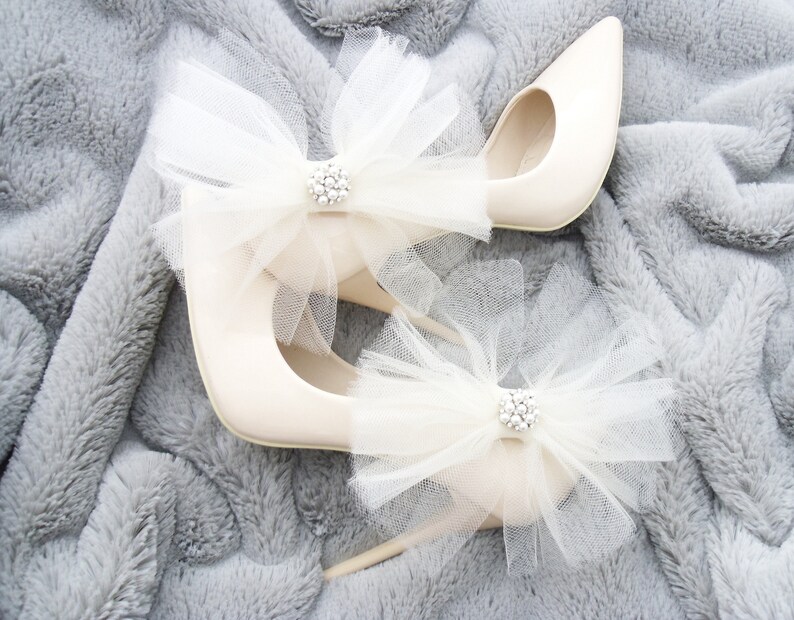 Tulle Cream/white Shoe Clips With Pearls ,xxl Shoe Clips,clips for ...