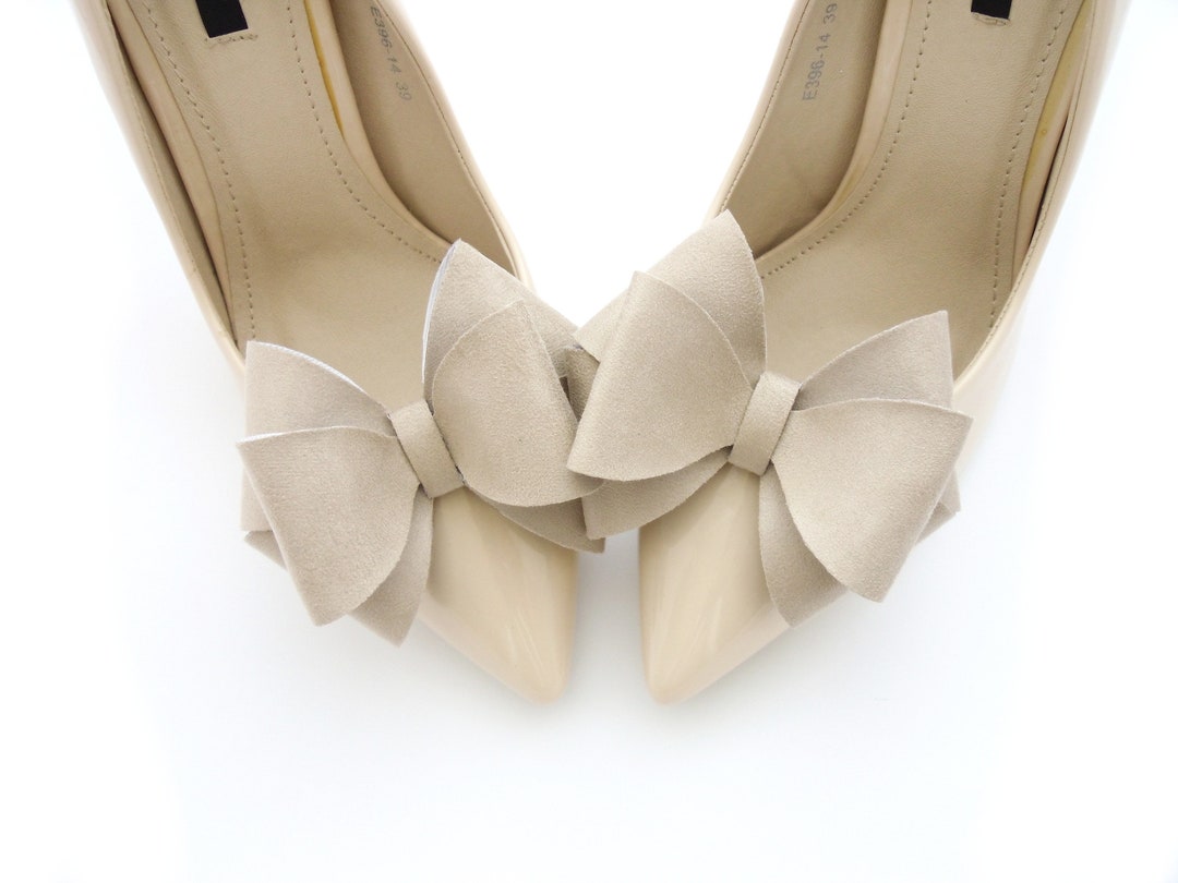 Large Beige Suede Shoe Clips Bows for Shoes Suede Bows for Shoe ...