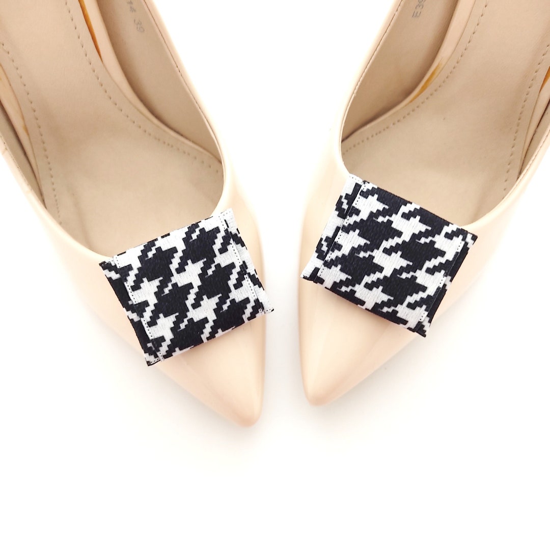 Bow Shoe Clips | Black and White Houndstooth Shoe Clips | Shoe ...