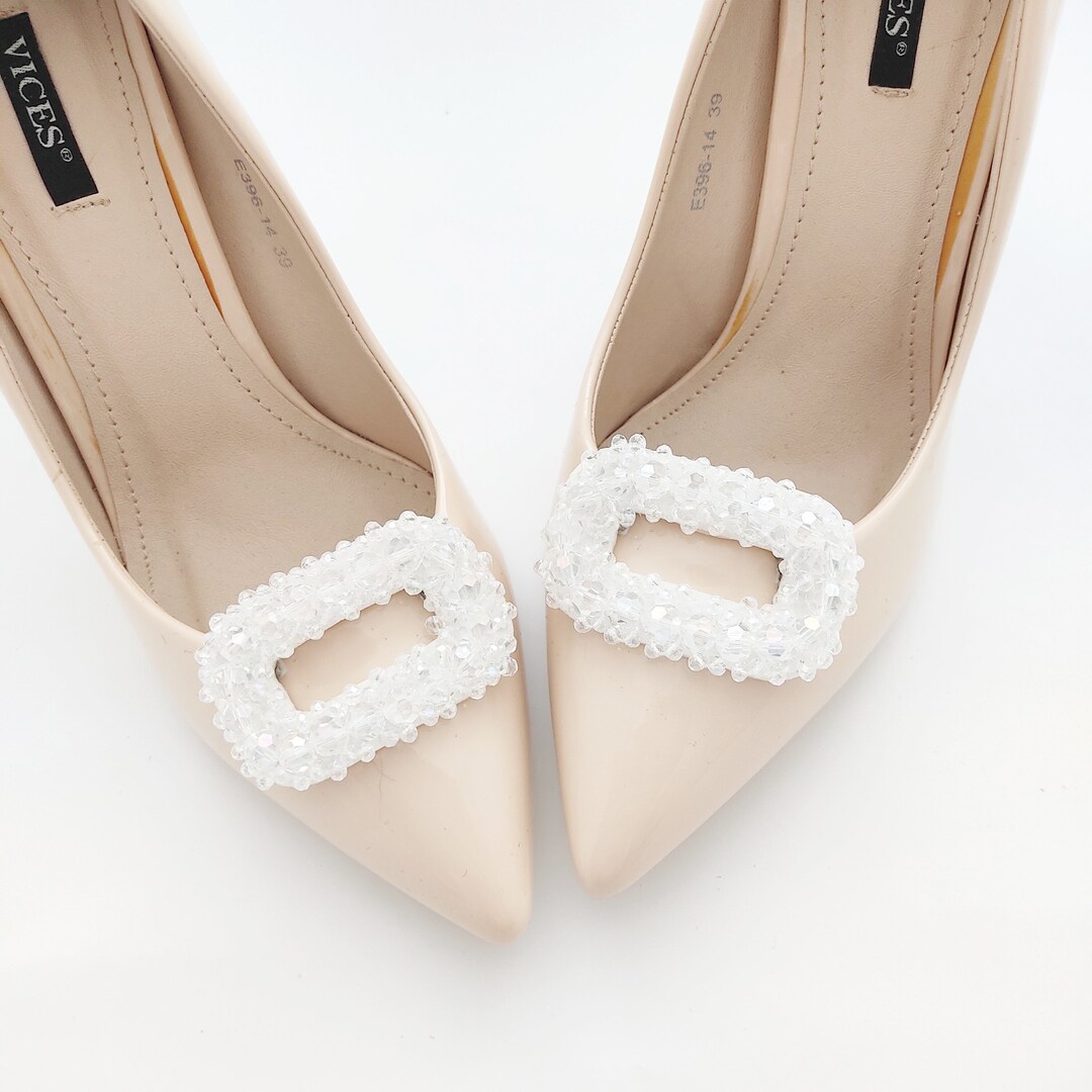White Transparent Stones Shoe Clips, Bridal Shoe Clips Decorations ...