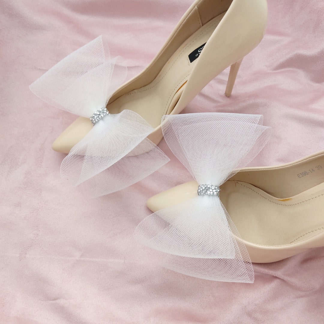 Beautiful Big Bow Shoe Clips | White Bows With Silver Rhinestones ...
