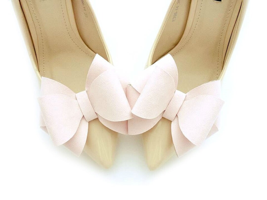 Suede Powder Pink Shoe Clips Bows 3d Pink Shoes Clips Wedding Bridal ...