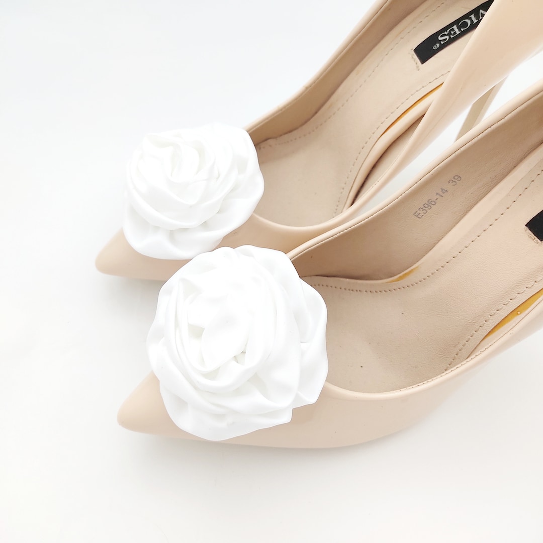 White Satin Rose Shoe Clips, Bridal Shoe Clips Satin Roses for Shoes ...