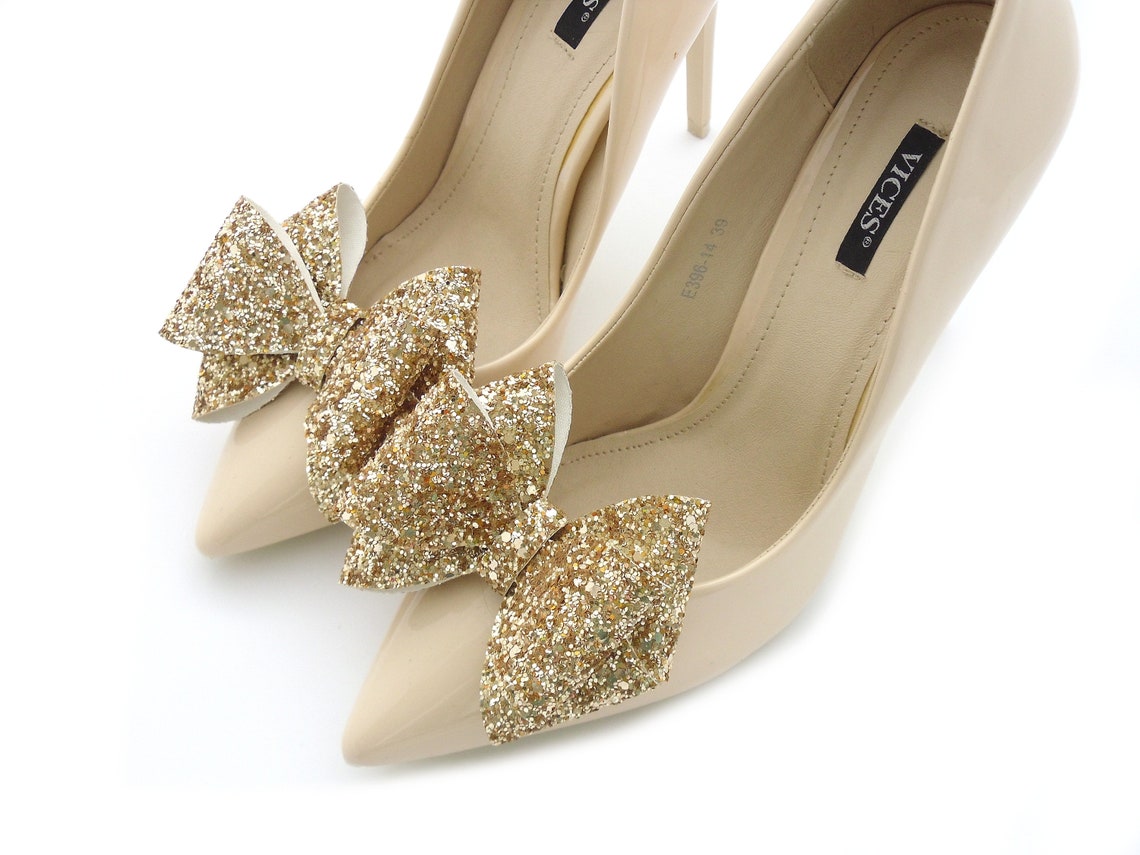 Gold Shoe Clips 3D Bows for Shoes ,brokade Shoe Clips ,glitter Shoe Bow ...