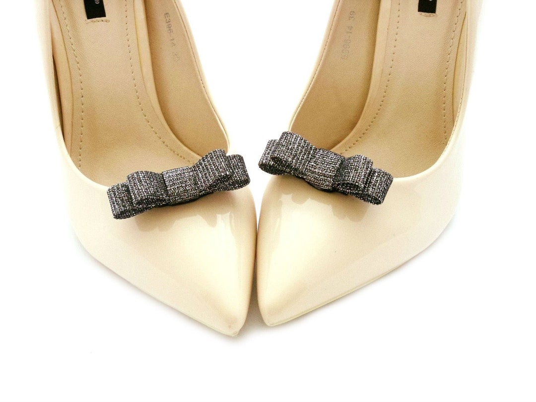 Black Shoe Clips With Silver Shiny Effect, Wedding Shoe Clips, Bows ...