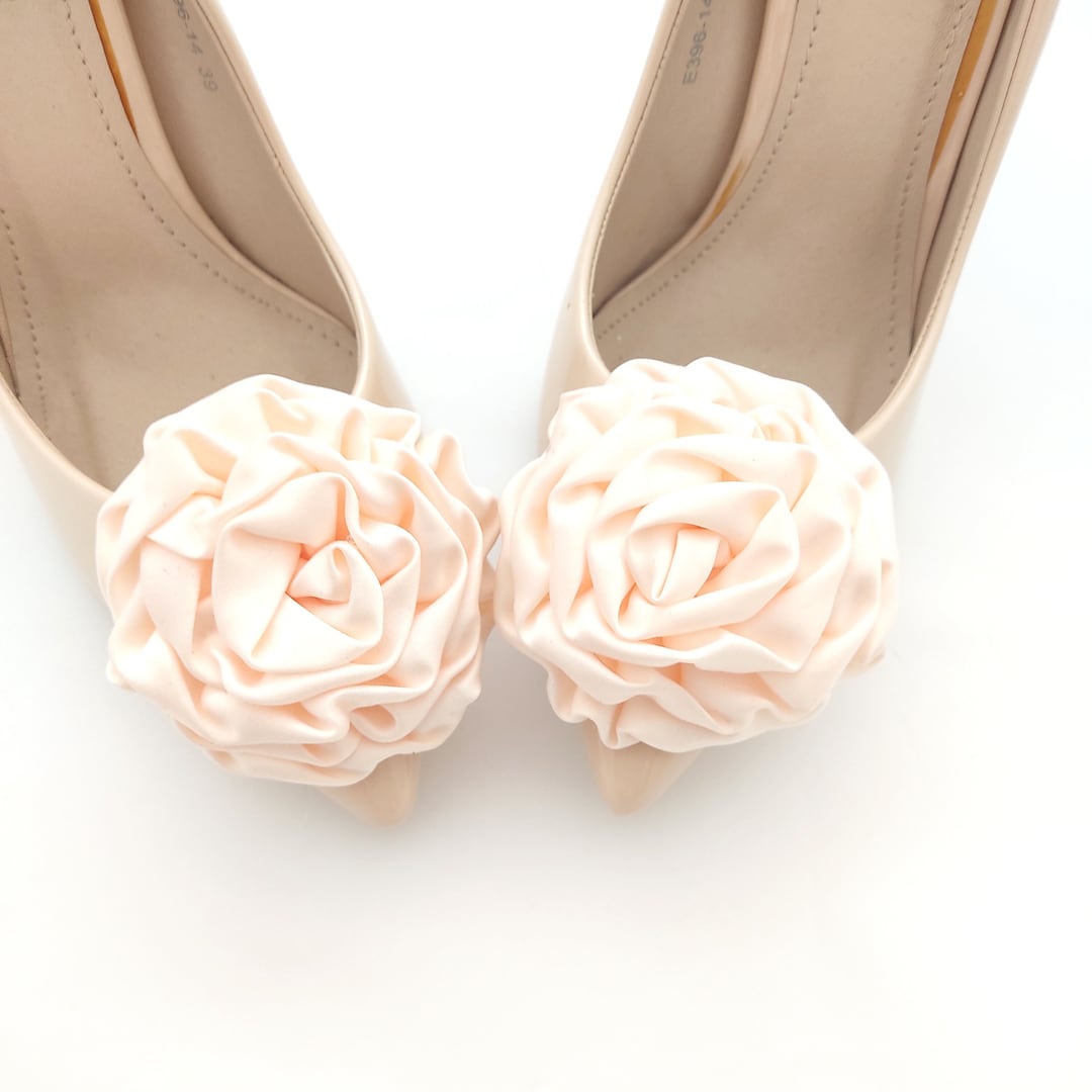 White Satin Rose Shoe Clips, Bridal Shoe Clips Satin Roses for Shoes ...