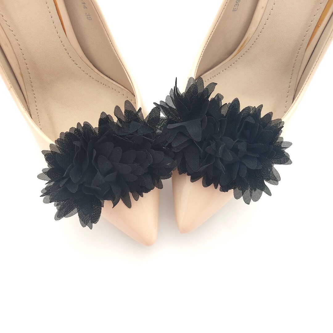 Black Shoe Clips, Pompons Flowers Black , Shoe Clips , Pompon Shoes ...
