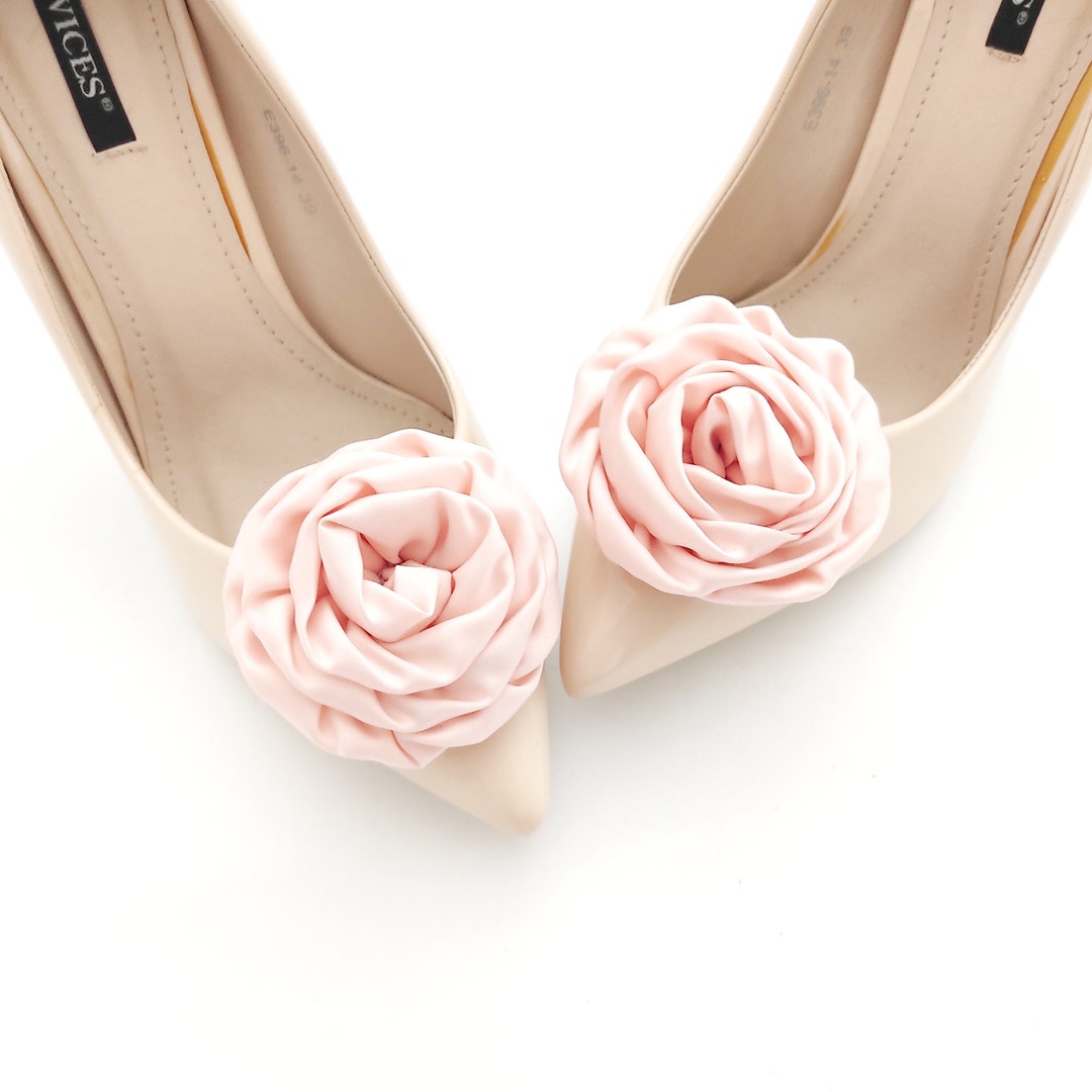 Blush Pink Satin Rose Shoe Clips, Bridal Shoe Clips Satin Roses for ...