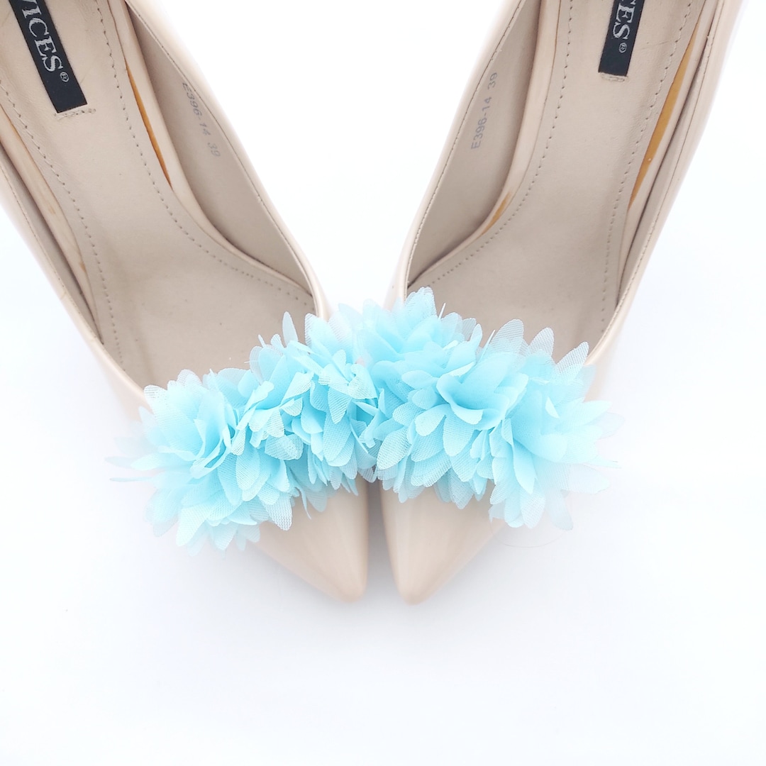 Blue Shoe Clips, Pompons Flowers Blue , Shoe Clips , Pompon Shoes Clips ...