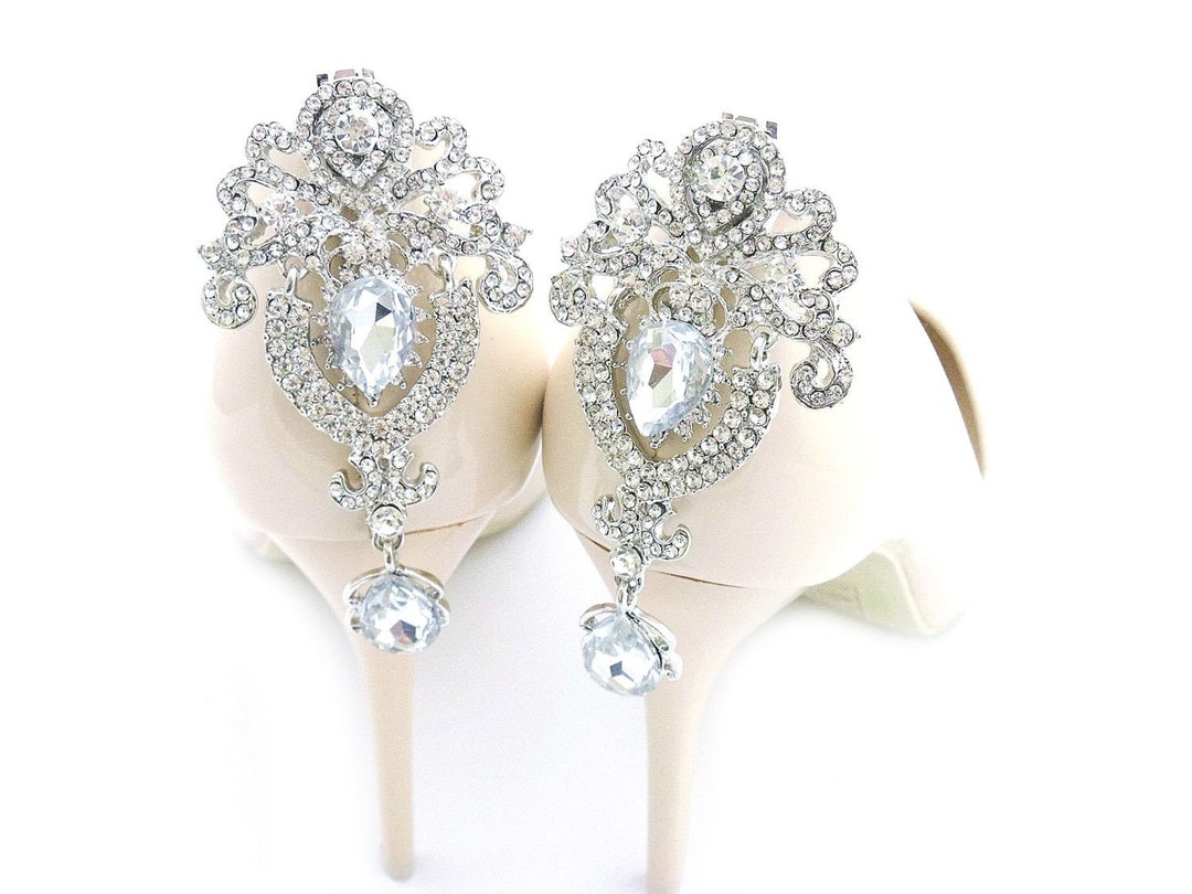 Silver Jewelry Shoe Clips Rhinestones Shoes Clip Schuhclips Wedding ...
