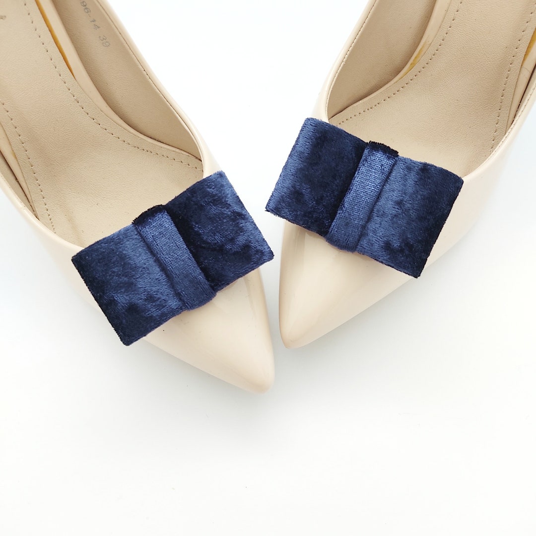 Navy Blue Velvet Shoe Clips, Bow Shoe Clips, Velvet Shoes, Decorations ...