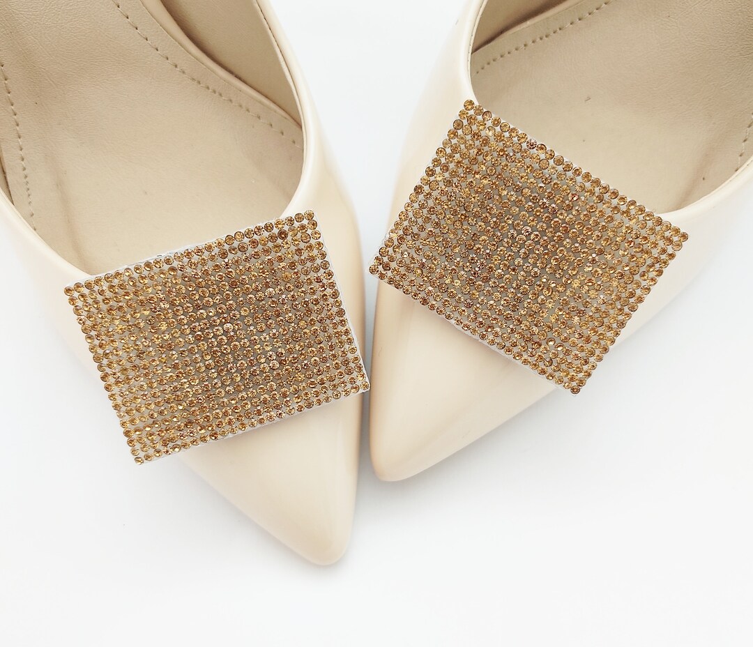 Jewelry Gold Shoe Clips Rhinestones Shoes Clip Wedding Bridal ...