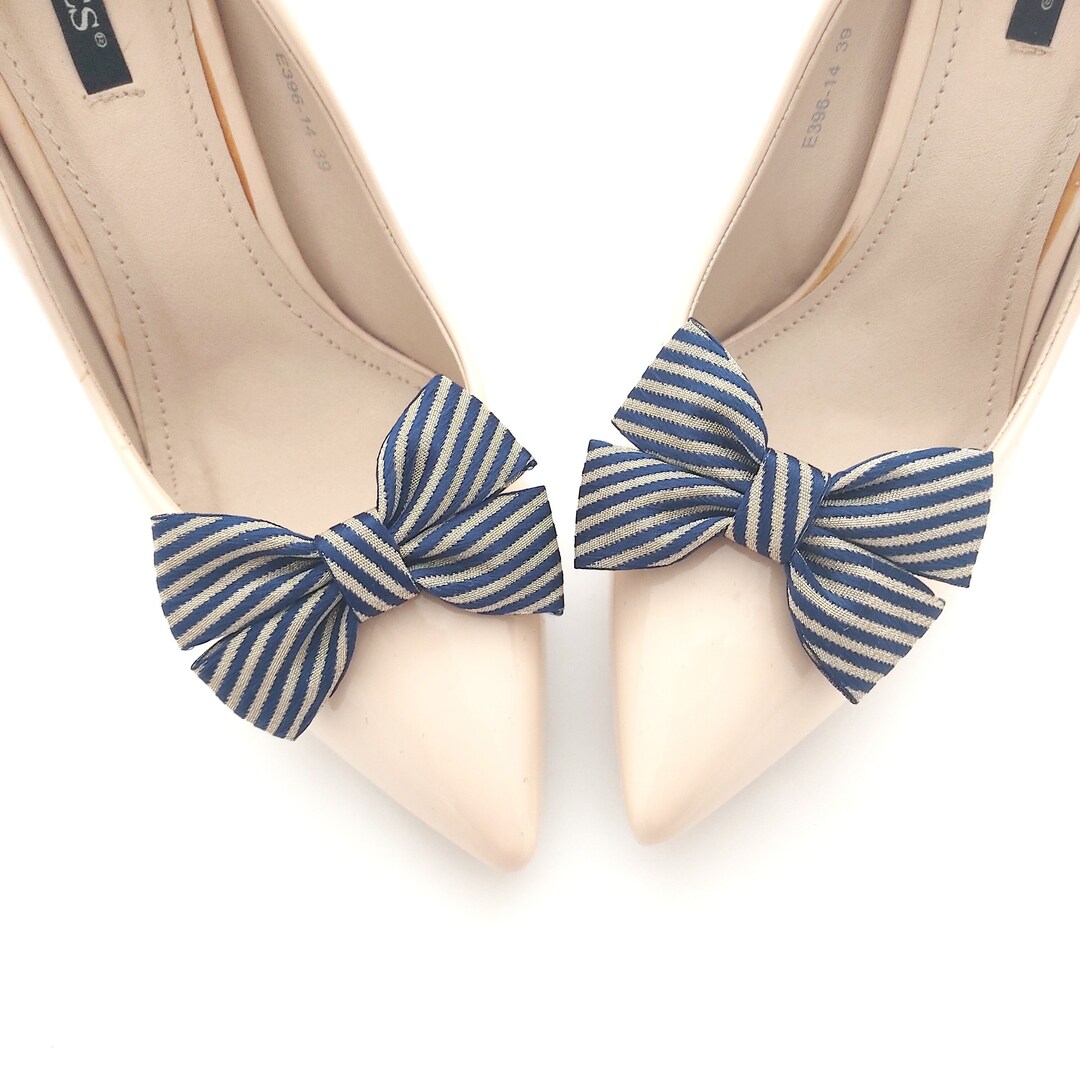 Navy Blue Shoe Clips | Handmade Bow Shoe Clips | Gold Shoe Clips ...