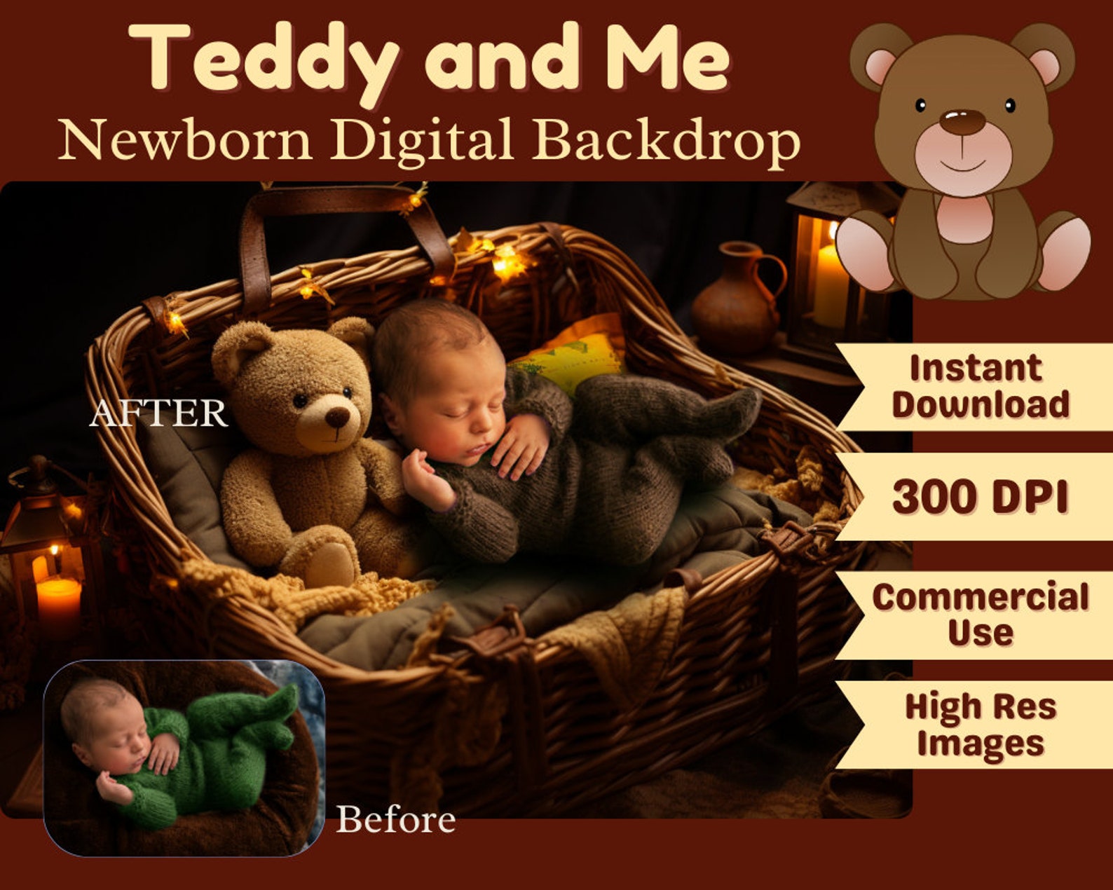 Newborn Baby Digital Backdrop for Photographer Teddy Bear - Etsy