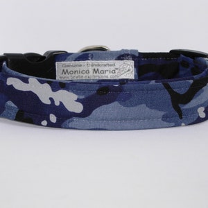 Navy Blue Camo Dog Collar | With Dog Bow Tie | Blue Camo | Military ...