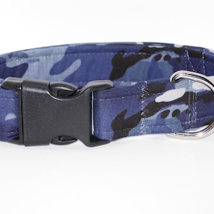 Navy Blue Camo Dog Collar | With Dog Bow Tie | Blue Camo | Military ...