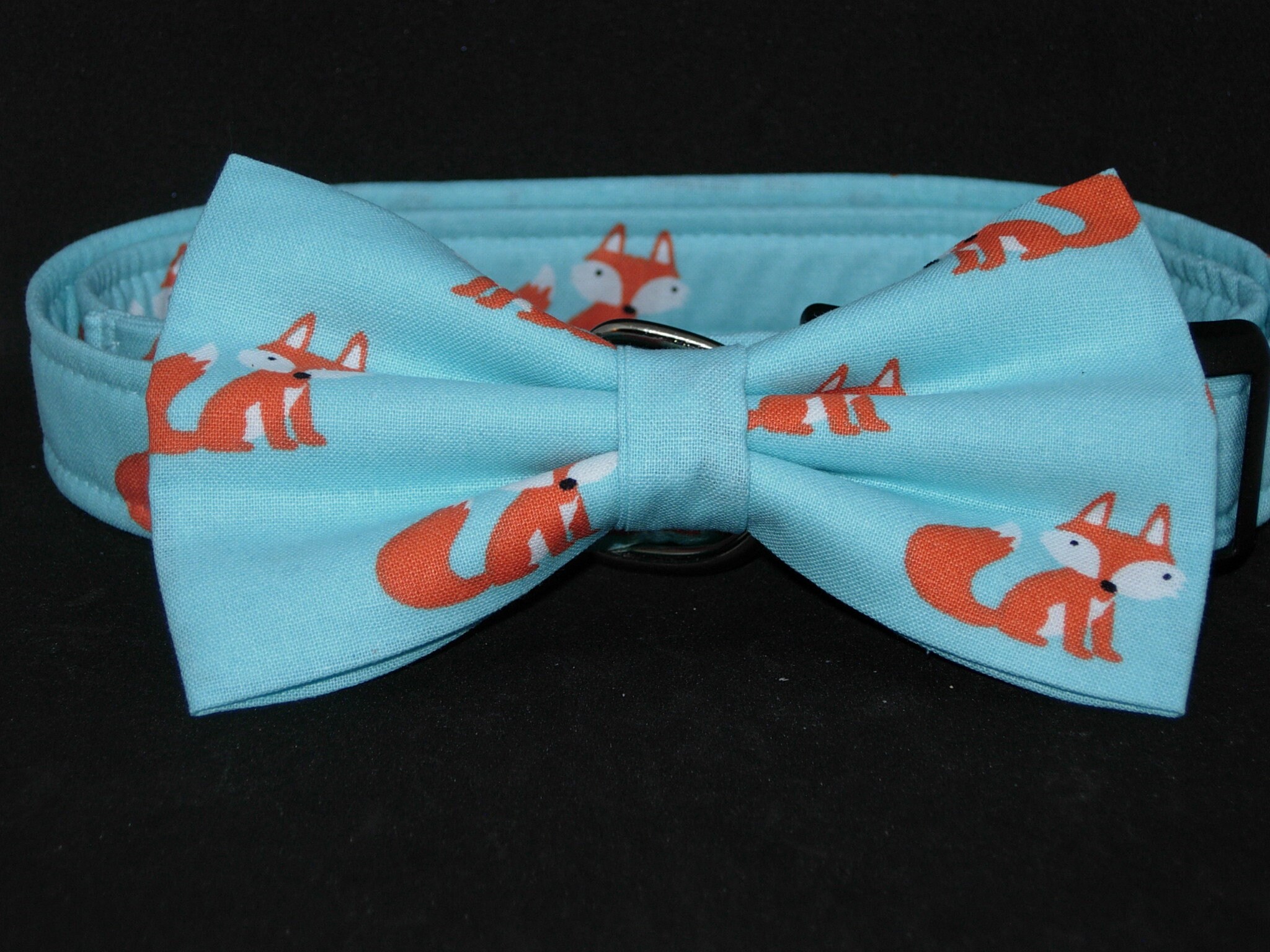 Foxy Dog Collar With Dog Bow tie Orange Foxes on Blue | Etsy