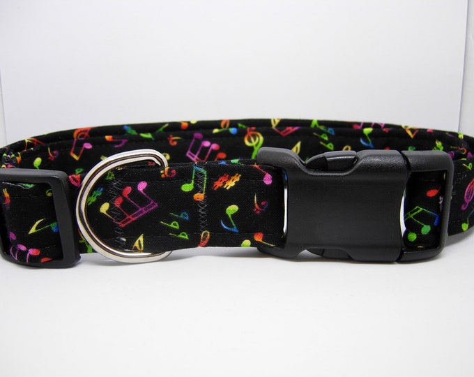 Music Dog Collar With Dog Bow Tie Neon Musical Notes on Black Musician ...