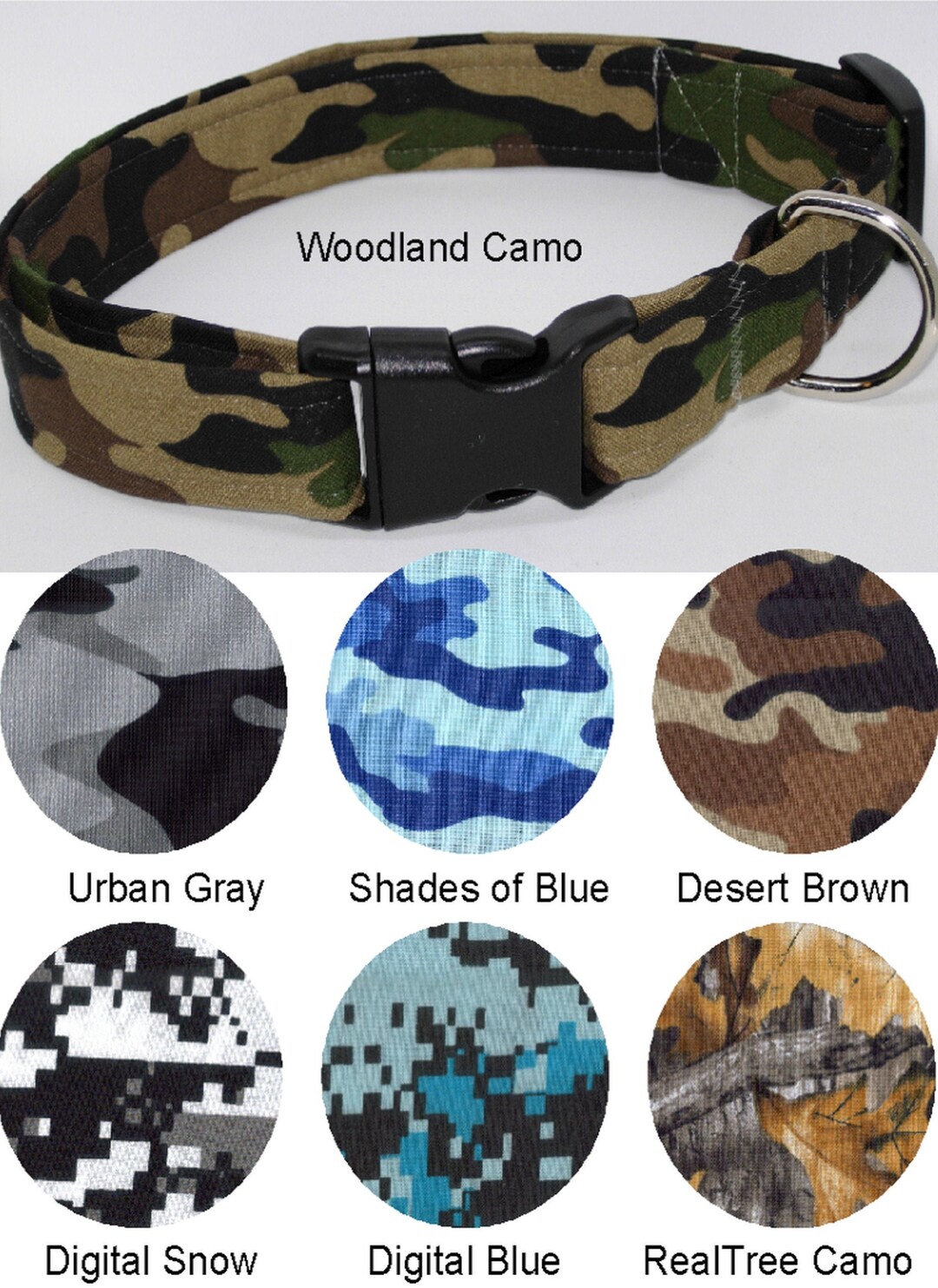 Camo Dog Collar | With Dog Bow Tie | Woodland Camo, Urban Camo ...