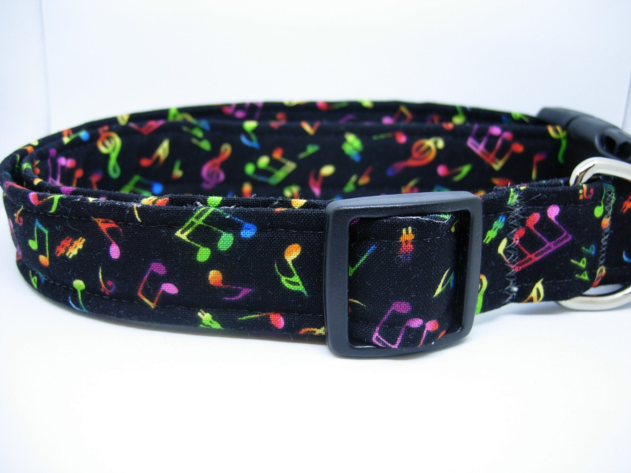 Music Dog Collar With Dog Bow Tie Neon Musical Notes on | Etsy