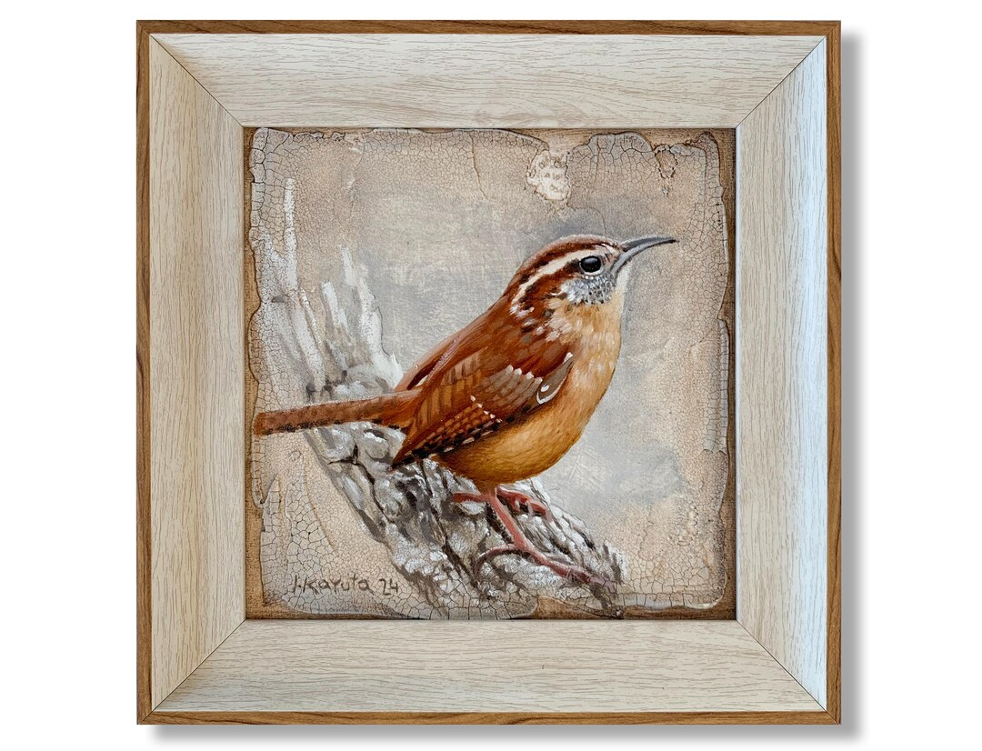 California Wren. Super Realistic Original Painting 6x6in Oil on Canvas ...