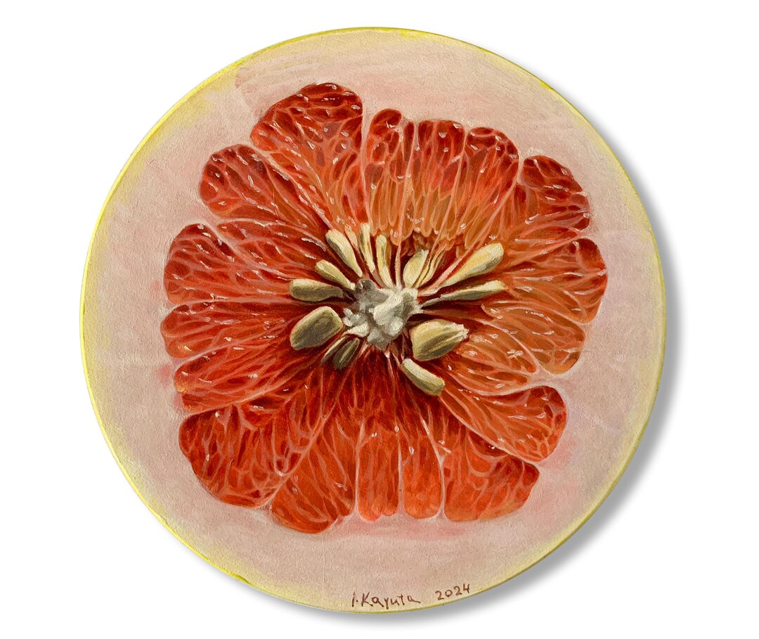 Pomelo. Super Realistic Original Painting Oil on Round Wooden Board 8 ...