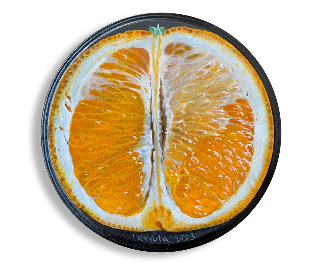 Orange. Super Realistic Original Painting Oil on Round Wooden Board 6 ...