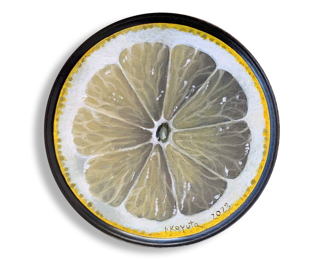 Lemon. Super Realistic Original Painting Oil on Round Wooden Board ...