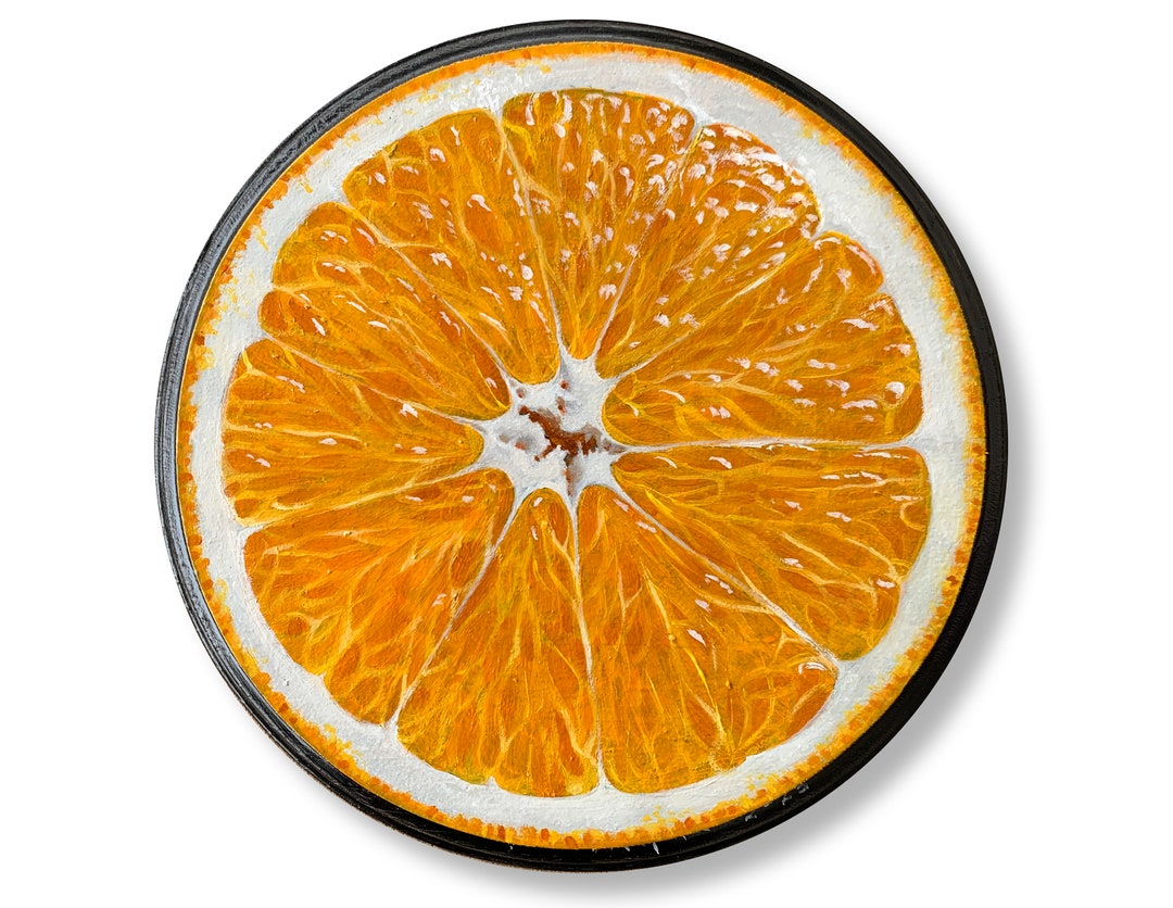 Orange. Super Realistic Original Painting Oil on Round Wooden Board 6 ...