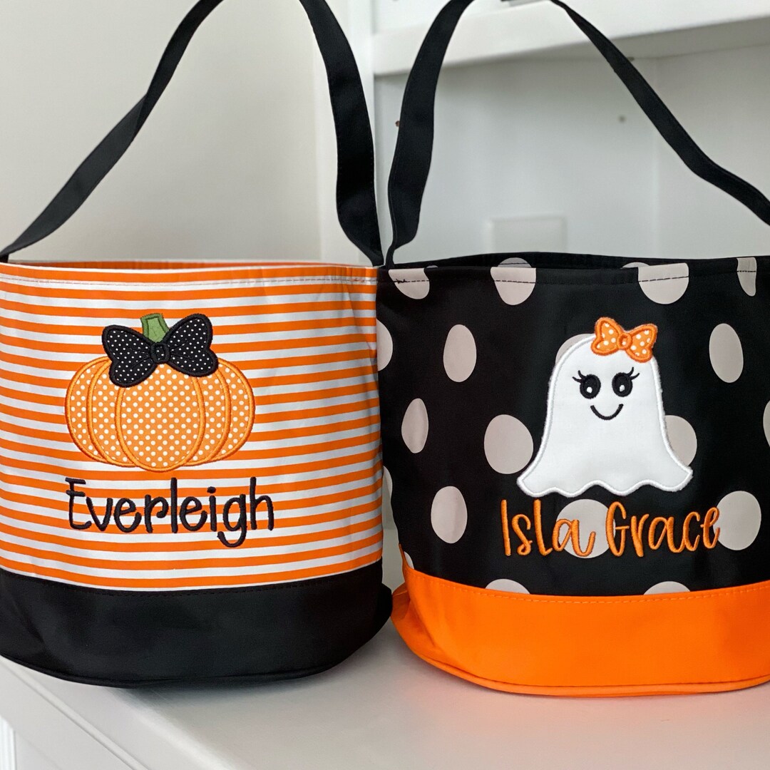 Custom Embroidered Personalized Striped, Polka Dot Halloween Trick or ...