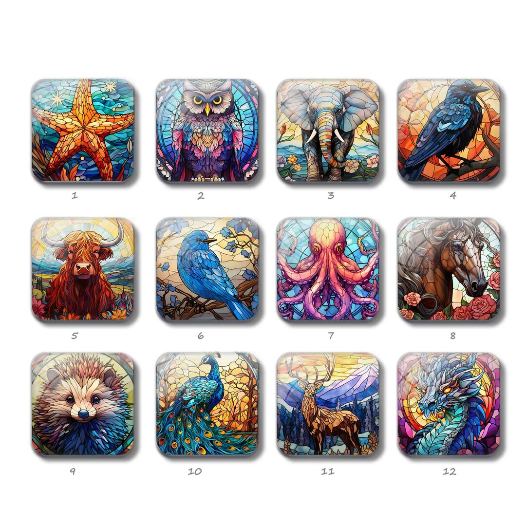 Animals Square Cabochon,peacock Image Flat Square Glass Dome , 10mm ...