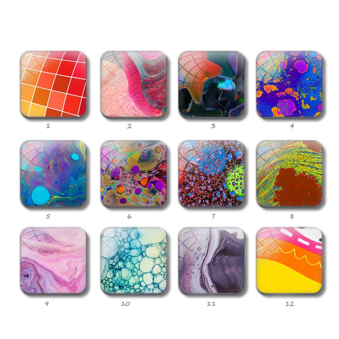 Watercolor Square Cabochon,handmade Image Flat Square Glass Dome , 10mm ...