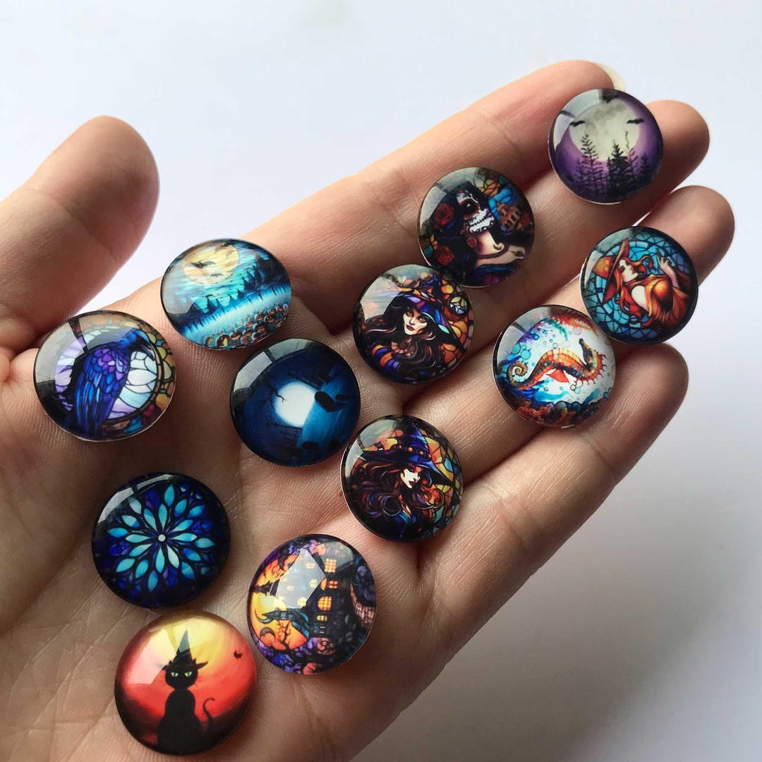 Halloween Cabochon, Witch Image Glass Dome, 10mm 12mm 14mm 16mm 20mm ...
