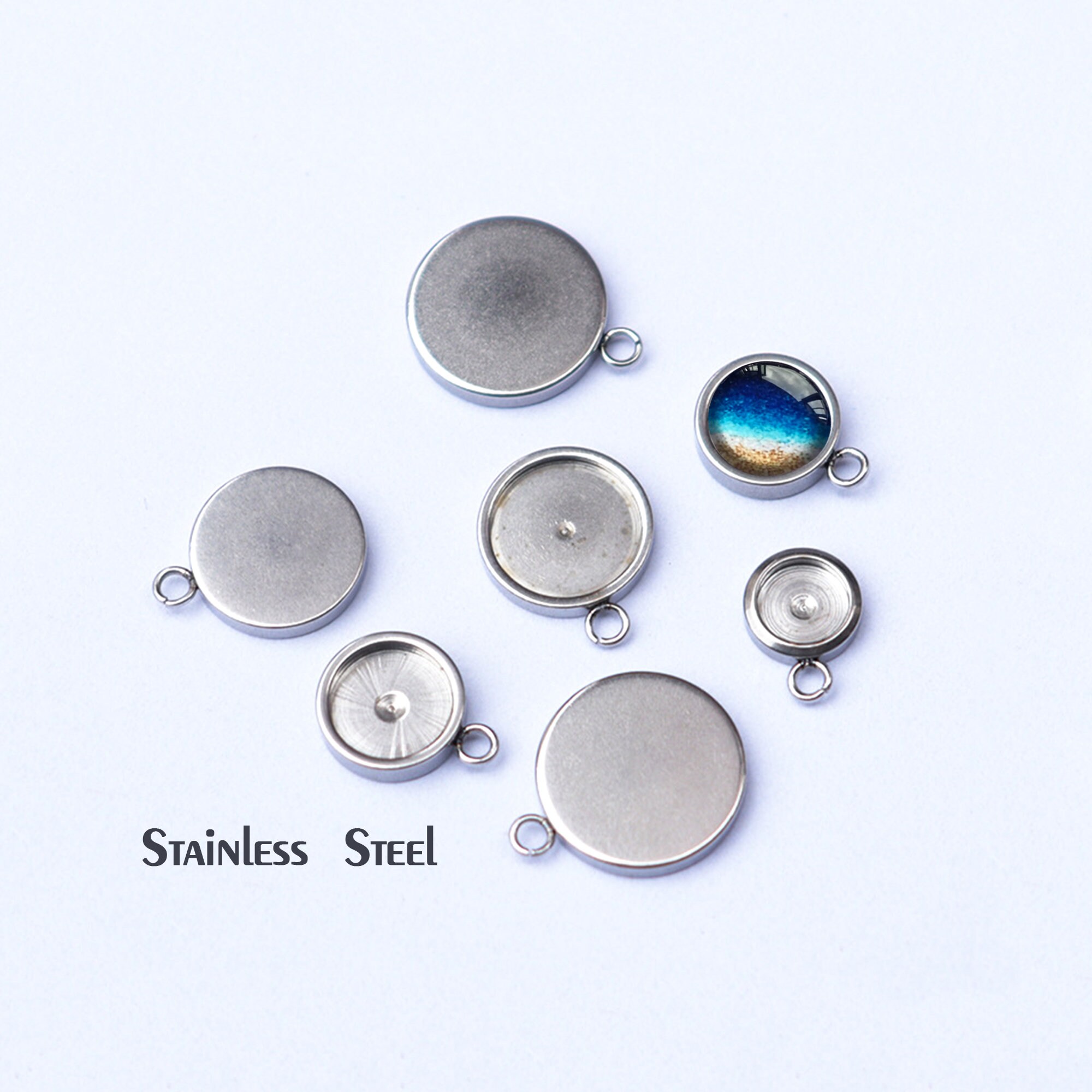 20pcs - Stainless Steel Charms Blanks Base Cups,6mm/8mm/10mm/12mm Round ...