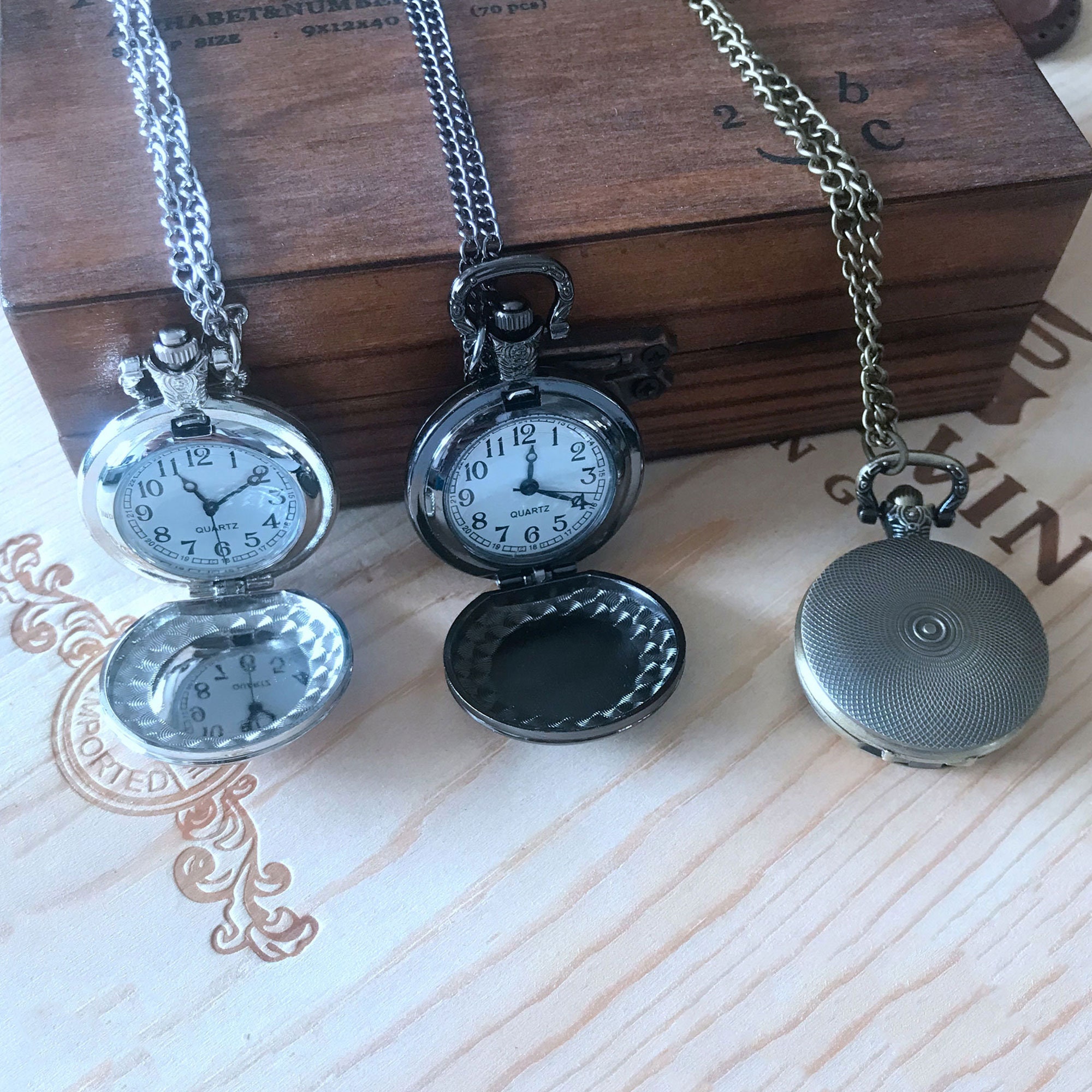 1 in Pocket Watch Pendant Necklace Blanks, 25mm DIY Photo Cabochon ...