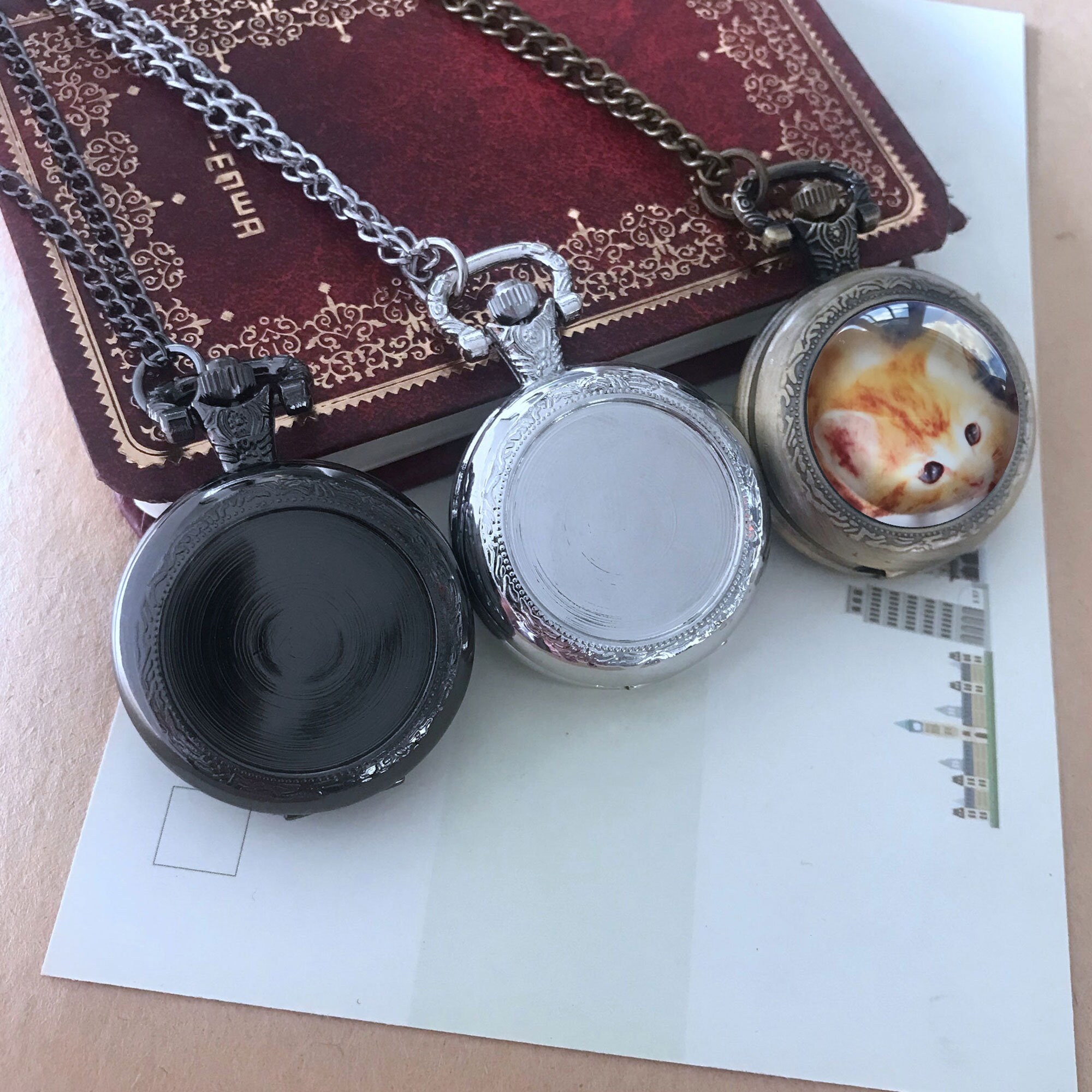 1 in Pocket Watch Pendant Necklace Blanks, 25mm DIY Photo Cabochon ...