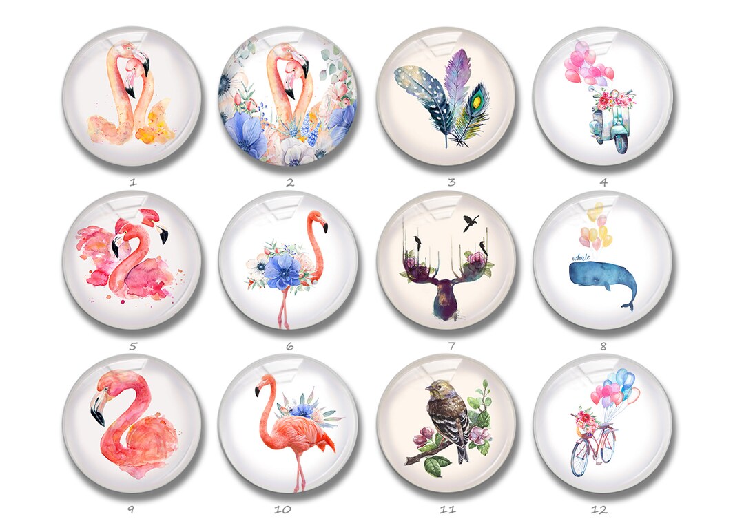 Flamingo Cabochon,flamingo Image Glass Cabs,pink Glass Dome ,10mm 12mm ...