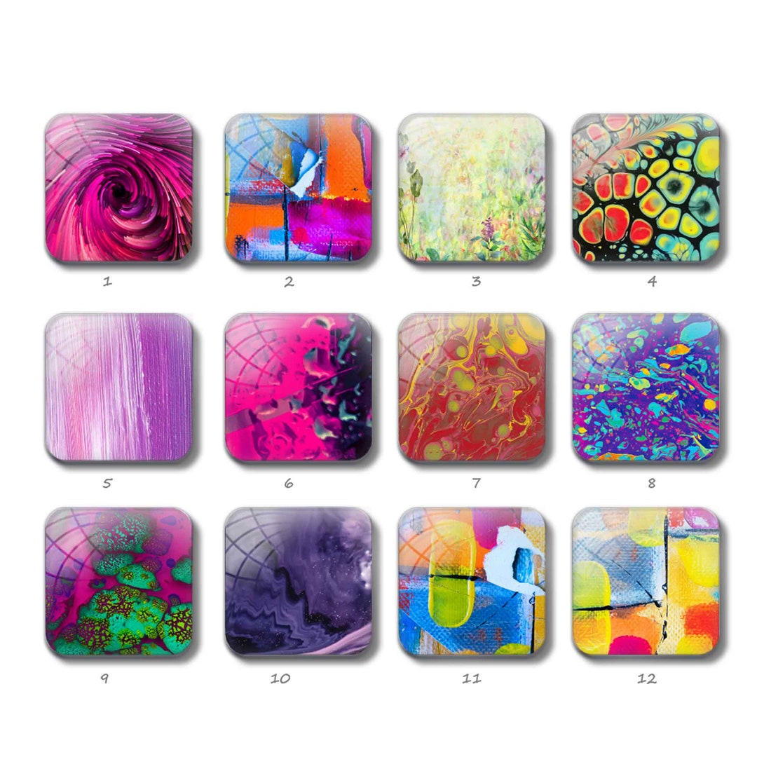 Watercolor Square Cabochon,handmade Image Flat Square Glass Dome , 10mm ...