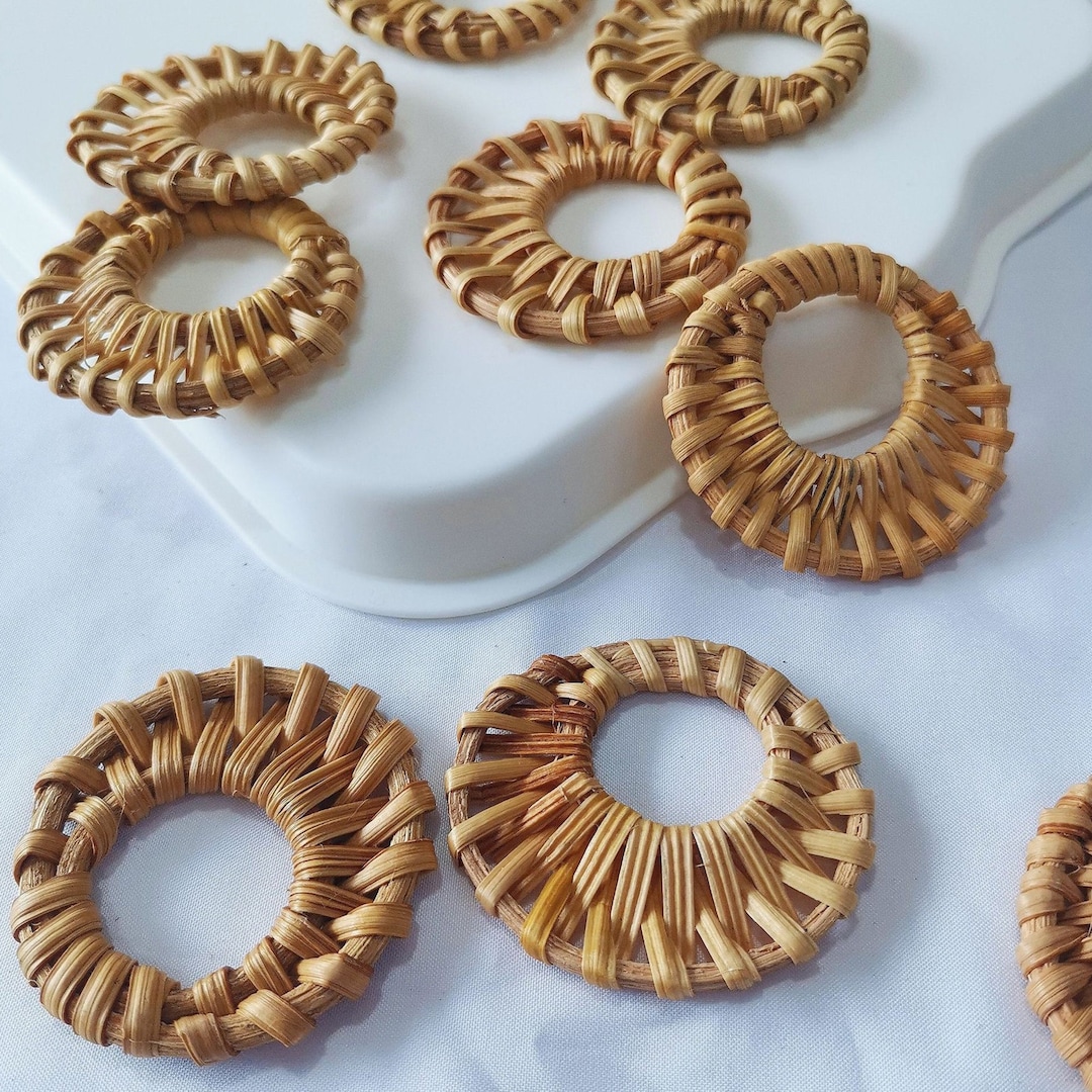Handmade Natural Rattan Wood Hoops, Handwoven 45mm Round Wooden Earring ...