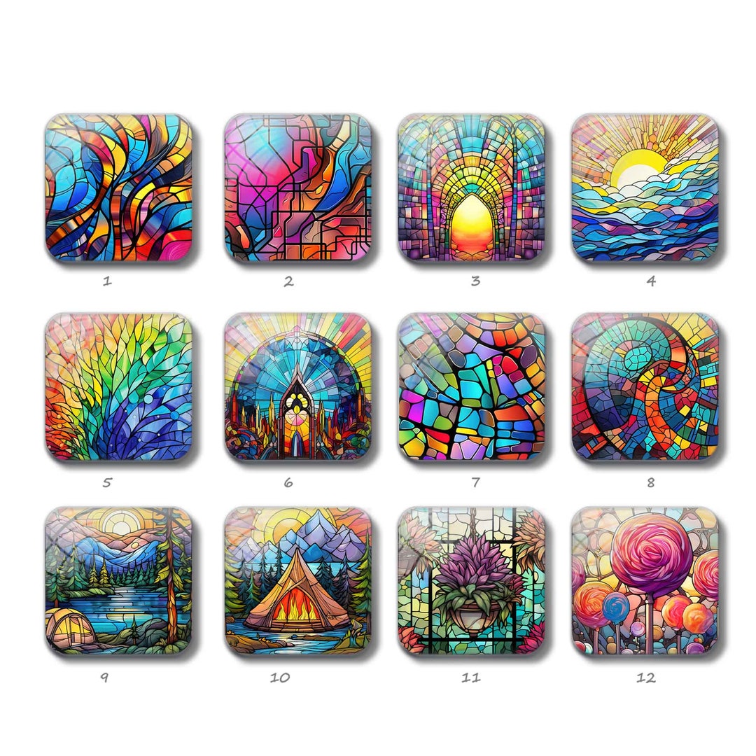 Stained Glass Square Cabochon,art Image Flat Square Glass Dome , 10mm ...