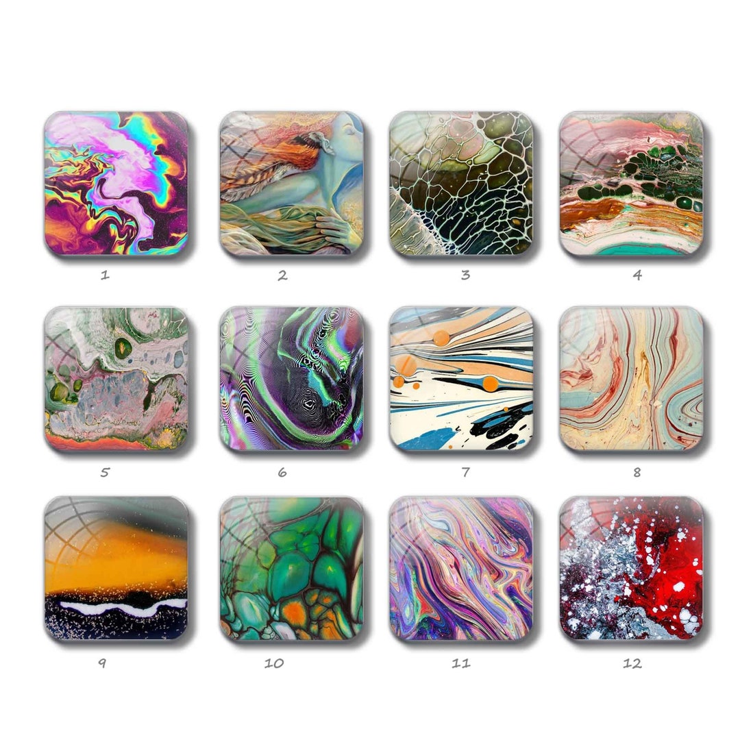 Watercolor Square Cabochon,handmade Image Flat Square Glass Dome , 10mm ...