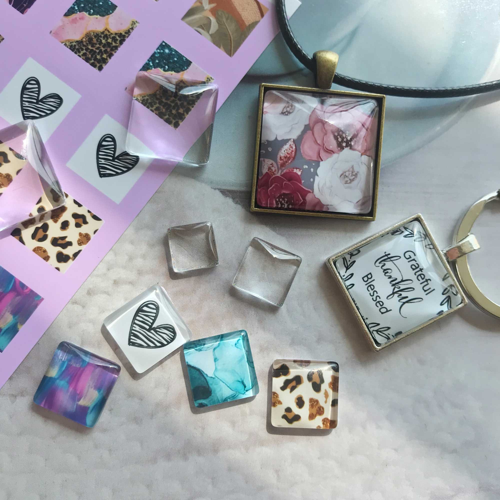 Floral Square Cabochon,beehive Image Flat Square Glass Dome , 10mm 12mm ...