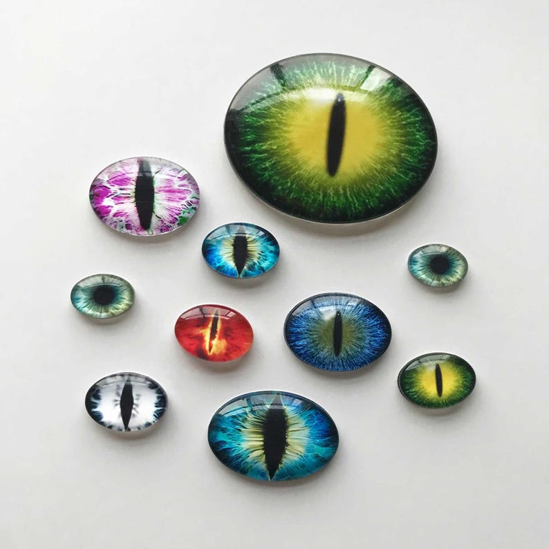 Dragon Eyes Oval Cabochon, Handmade Vertical Pupils Glass Dome, 10x14 ...