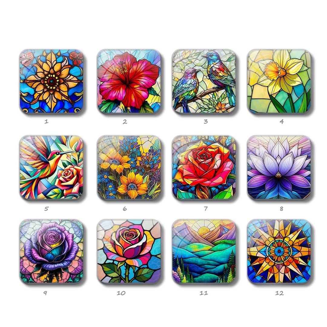 Flower Square Cabochon, Handmade Rose Image Flat Square Glass Dome ...