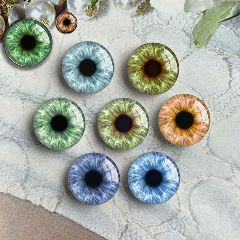 Eyes Cabochon, Cat Eyeball Image Glass Dome,14mm Thin Blythe Doll Eye ...